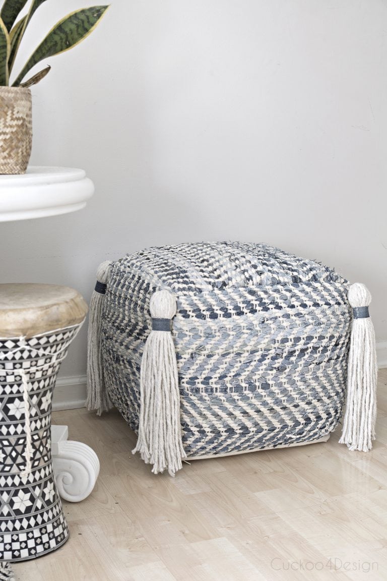 Stylish boho DIY tassel ottoman made with mop heads - Cuckoo4Design