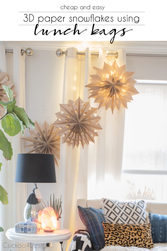 How to make 3D paper bag snowflakes using lunch bags - Cuckoo4Design