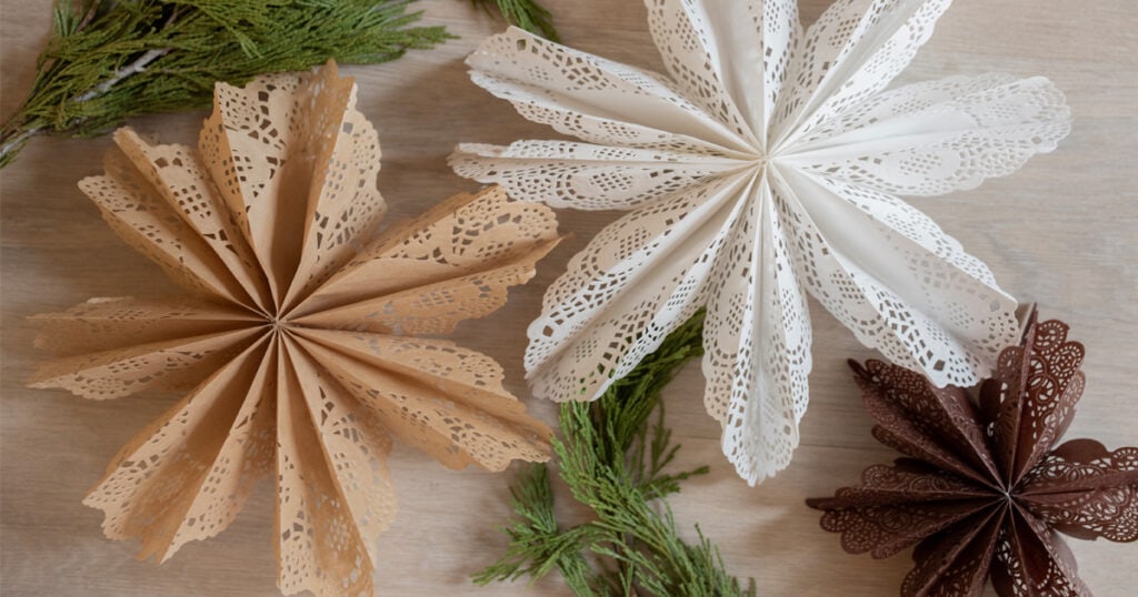 How to make 3D paper bag snowflakes using lunch bags - Cuckoo4Design