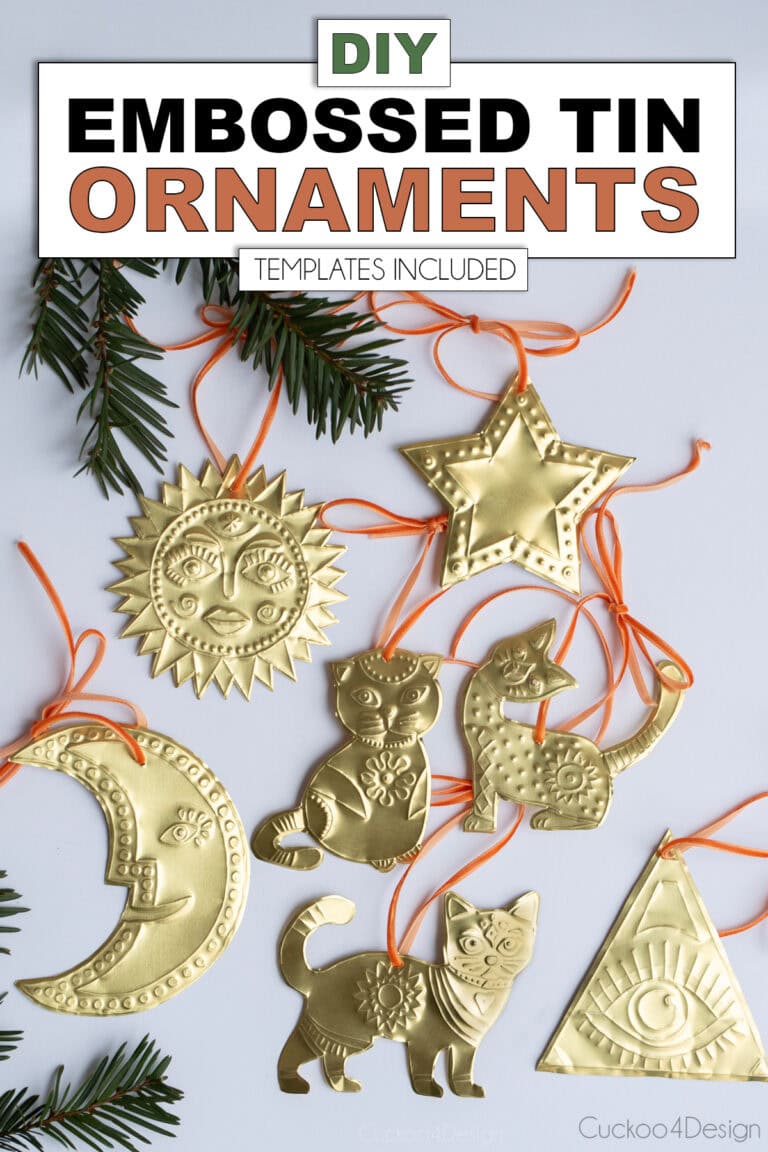 DIY embossed tin ornaments (free templates) - Cuckoo4Design